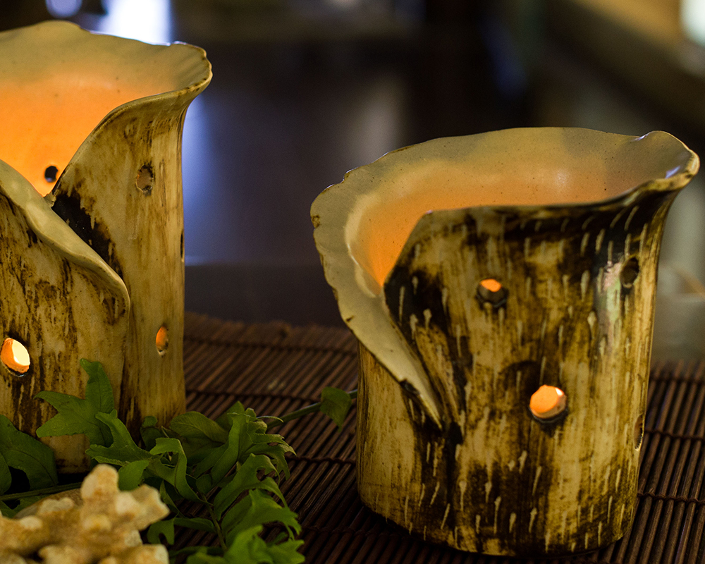 Ceramic Tealight Candle Holder | Tree Bark Set | Kopái - Paar | Indian ...