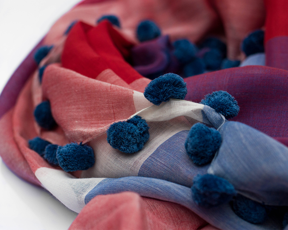 Bengal Handloom | Red Blue Cotton Scarf | Kopái - Paar | Indian Craft Store