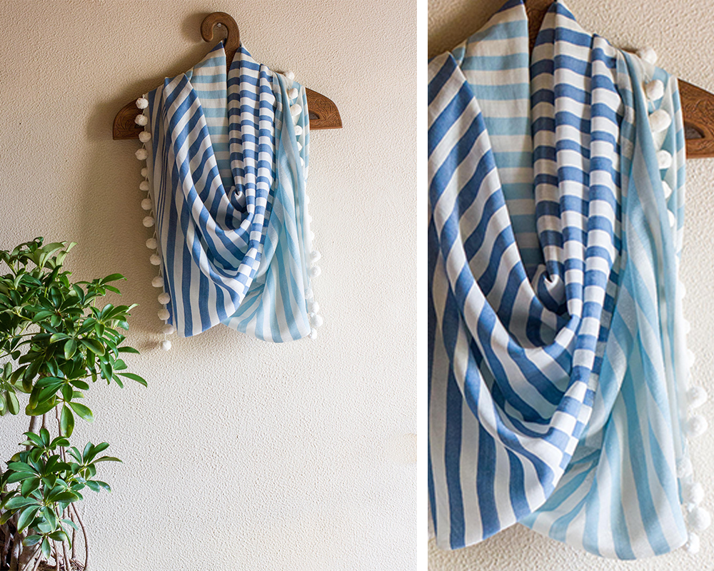 Bengal Handloom | Blue Stripes Cotton Scarf | Kopái - Paar | Indian ...