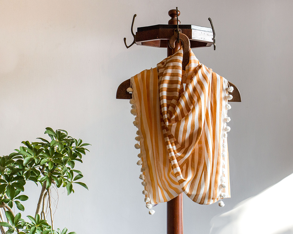 Bengal Handloom | Orange Brown Stripes Cotton Scarf | Kopai - Paar ...