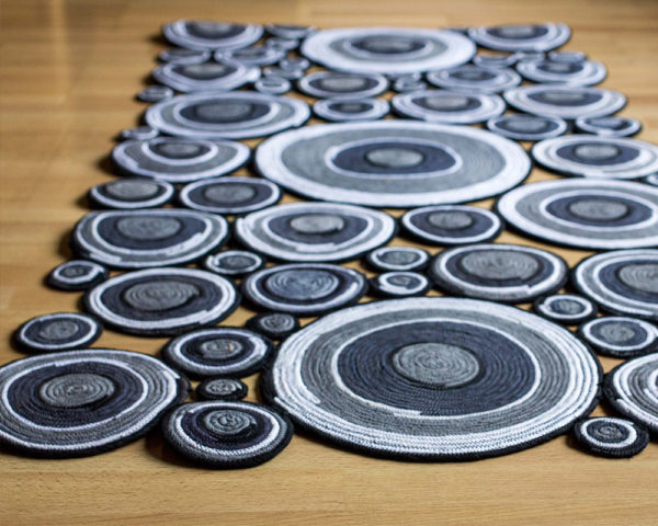 Upcycled Fabric - Joint Circle Black Floor Rug | Kopai - Paar | Indian ...