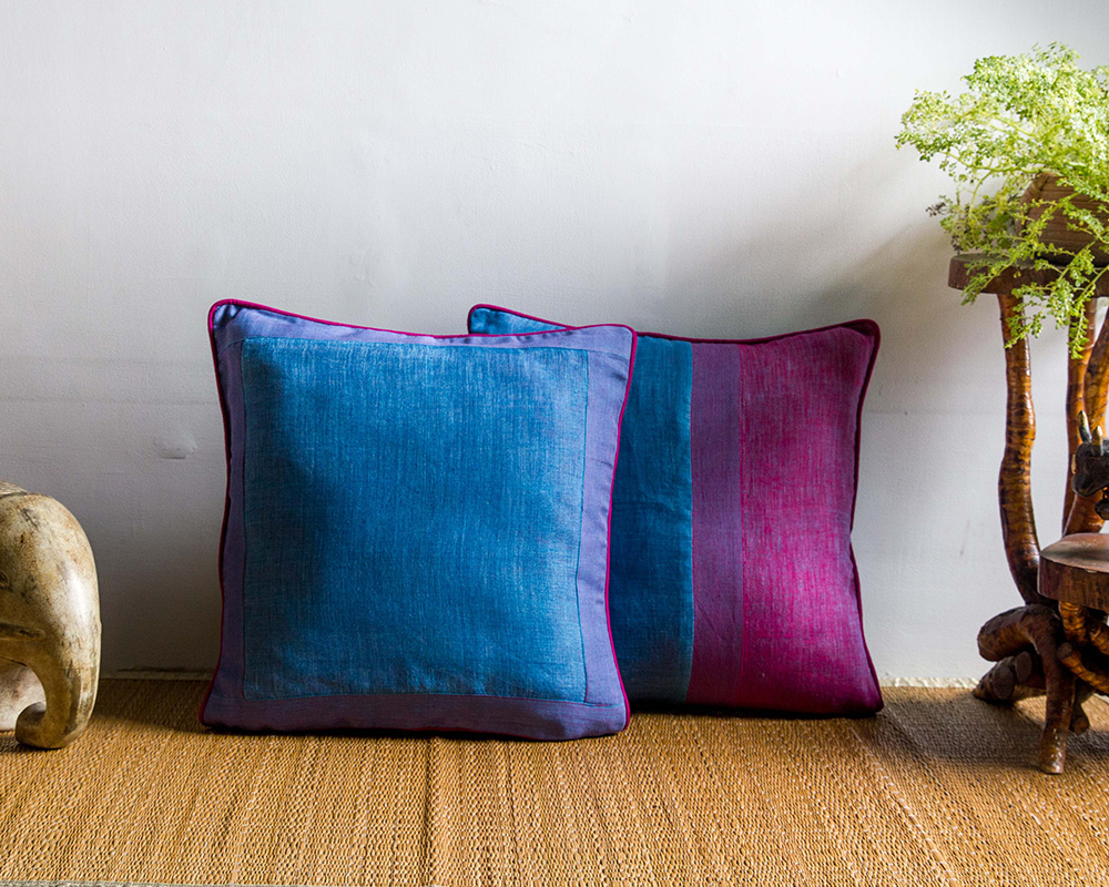 Handloom Cotton Cushion | Blue n Purple | Kopai - Paar | Indian Craft Store
