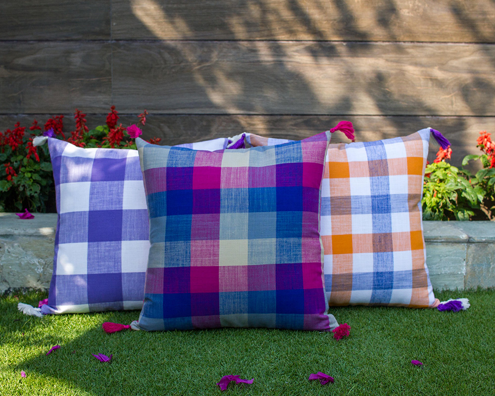 Handloom Cushion | Colourful Checks | Kopai - Paar | Indian Craft Store