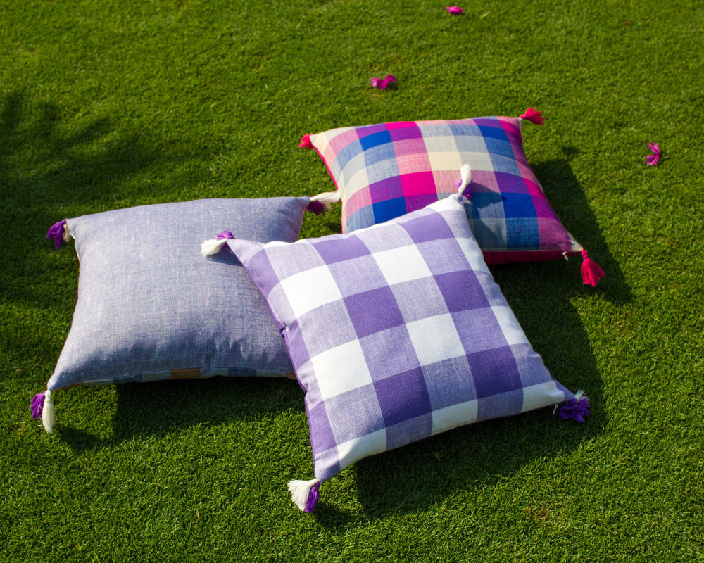 Handloom Cushion | Colourful Checks | Kopai - Paar | Indian Craft Store