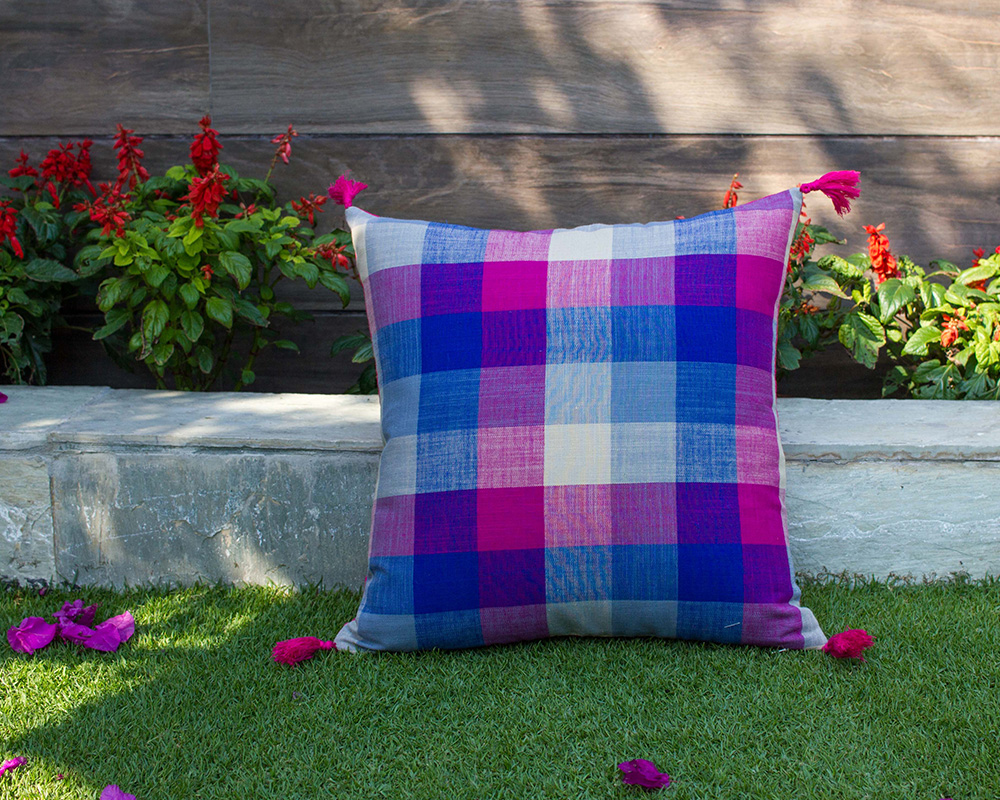 Handloom Cushion | Cotton Checks Magenta | Kopai - Paar | Indian Craft ...