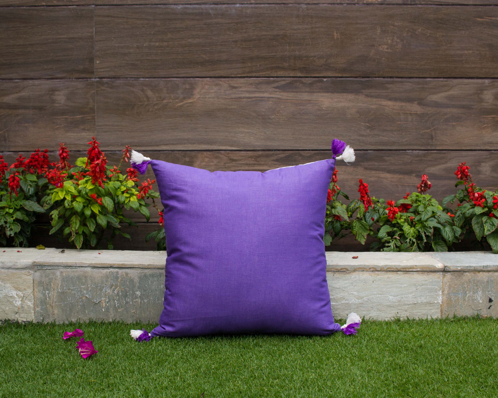 Handloom Cushion | Cotton Checks Purple | Kopai - Paar | Indian Craft Store