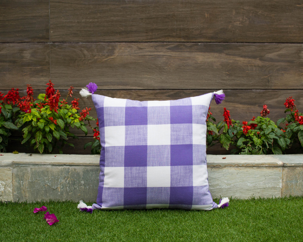 Handloom Cushion | Cotton Checks Purple | Kopai - Paar | Indian Craft Store