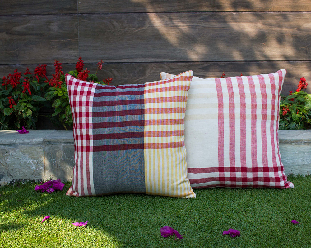 Handloom Cushion | Cotton Checks | Kopai - Paar | Indian Craft Store