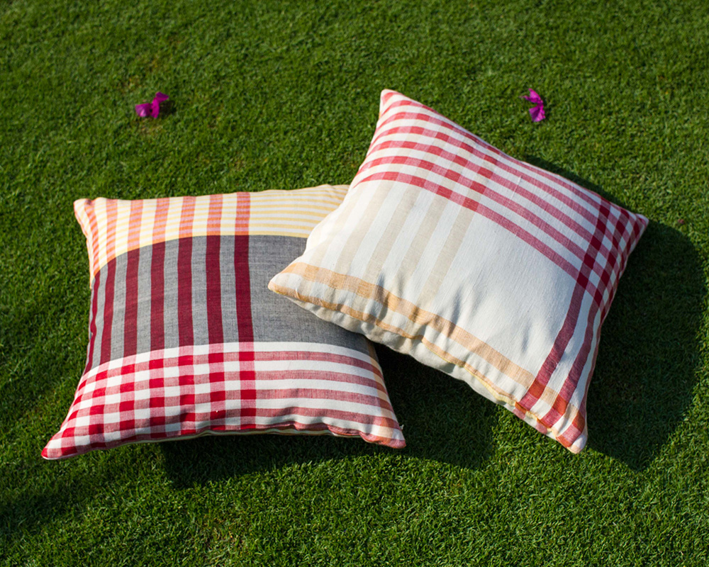 Handloom Cushion | Cotton Checks | Kopai - Paar | Indian Craft Store