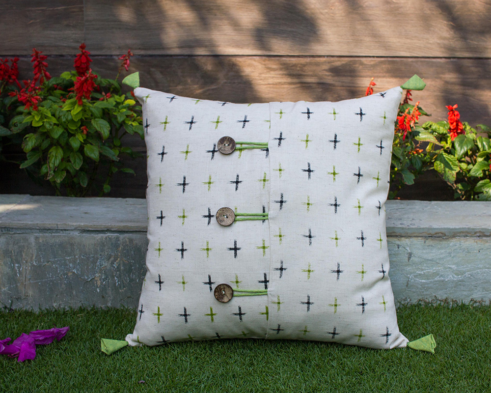 Handloom Cushion | Green Cross | Kopai - Paar | Indian Craft Store