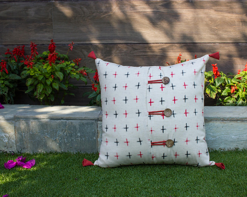 Handloom Cushion | Red Cross | Kopai - Paar | Indian Craft Store