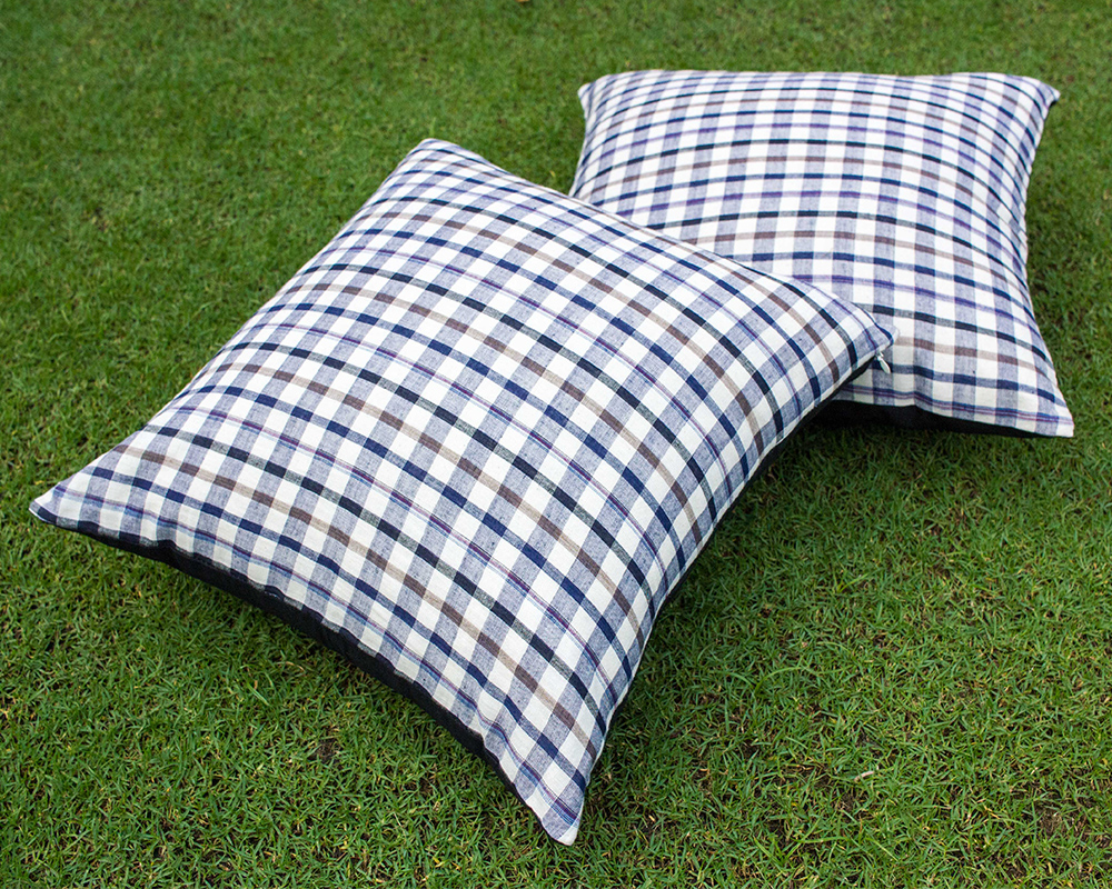 Handloom Cushion | Black Checks | Kopai - Paar | Indian Craft Store