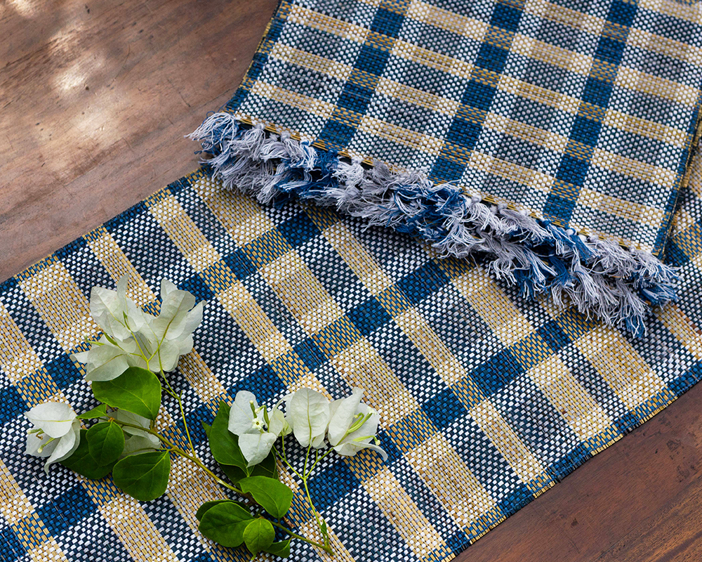Madur Kathi | Natural Fibre | Blue Placemats and Table Runner | Kopai ...
